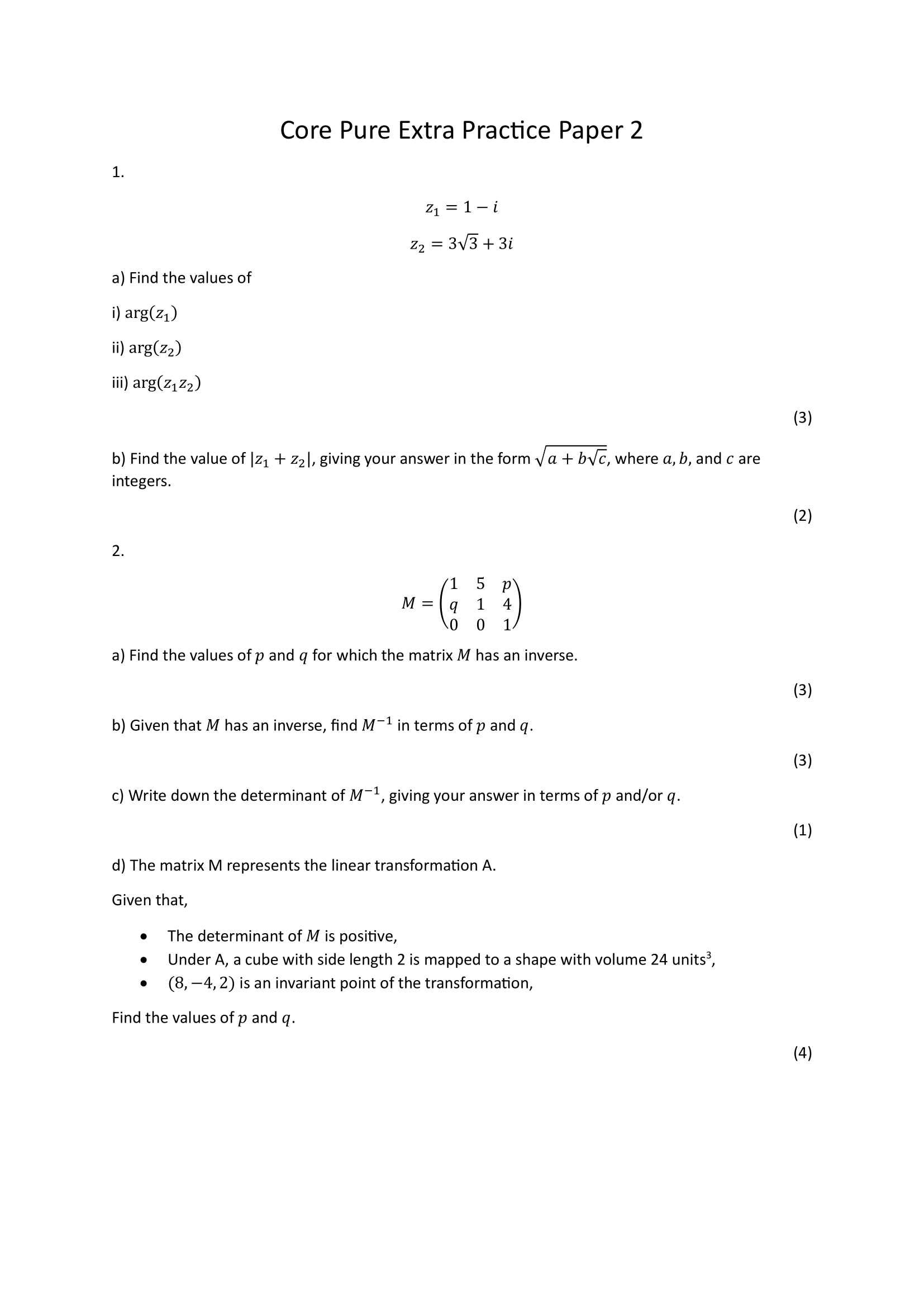 Core Pure Practice Papers – Swinton Maths